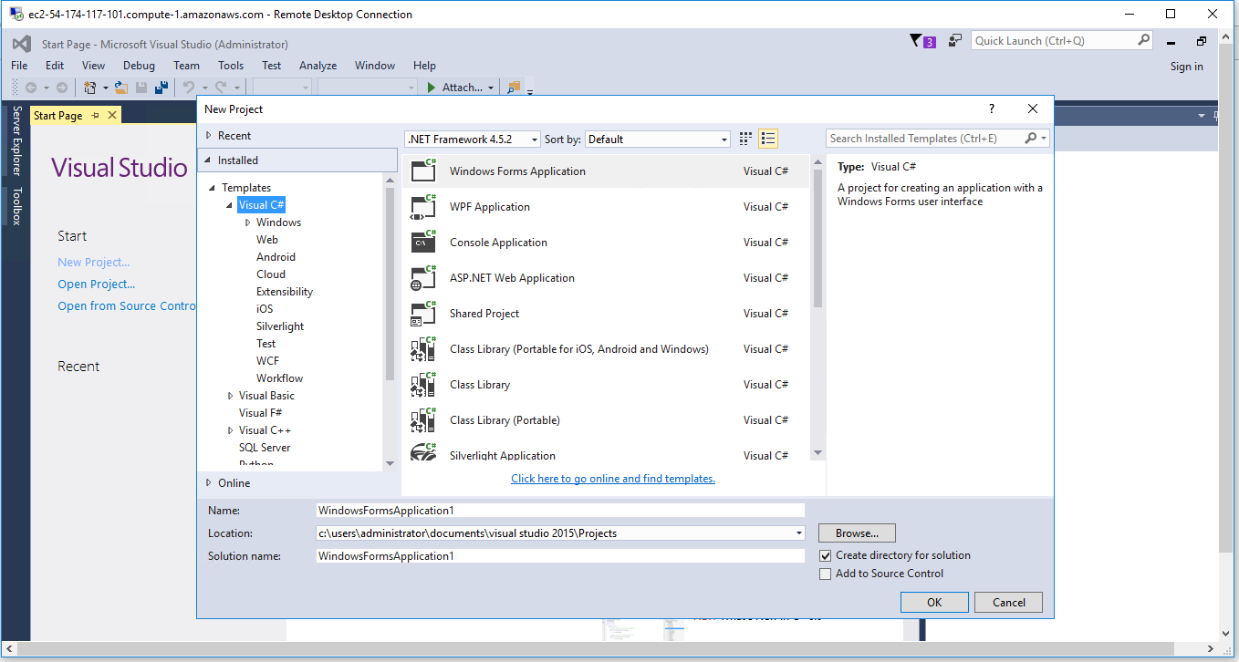 Visual Studio Community 2015 Edition on Cloud( AWS/Azure/Google Cloud )