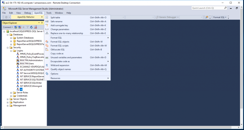 ApexSQL Refactor on cloud( AWS/Azure/Google Cloud )